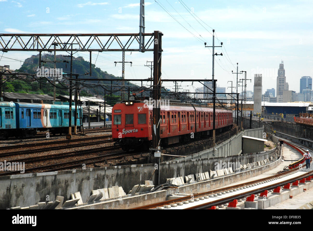 Rio de Janeiro railroad train and tracks daylight close shot to train ...
