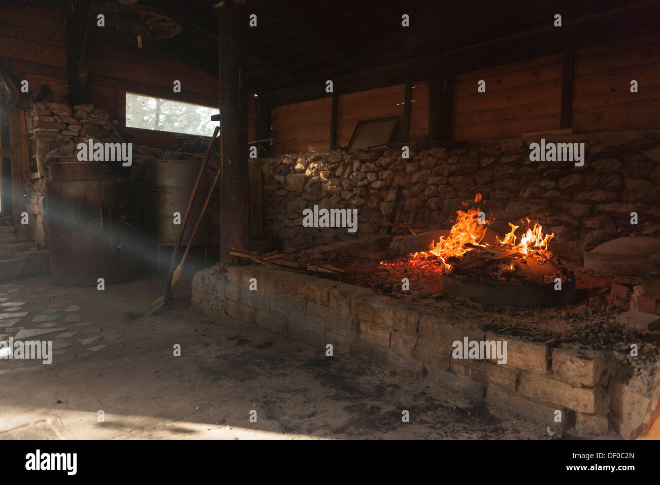 Open fire for the preparation of the dish "Peka", Croatian national ...