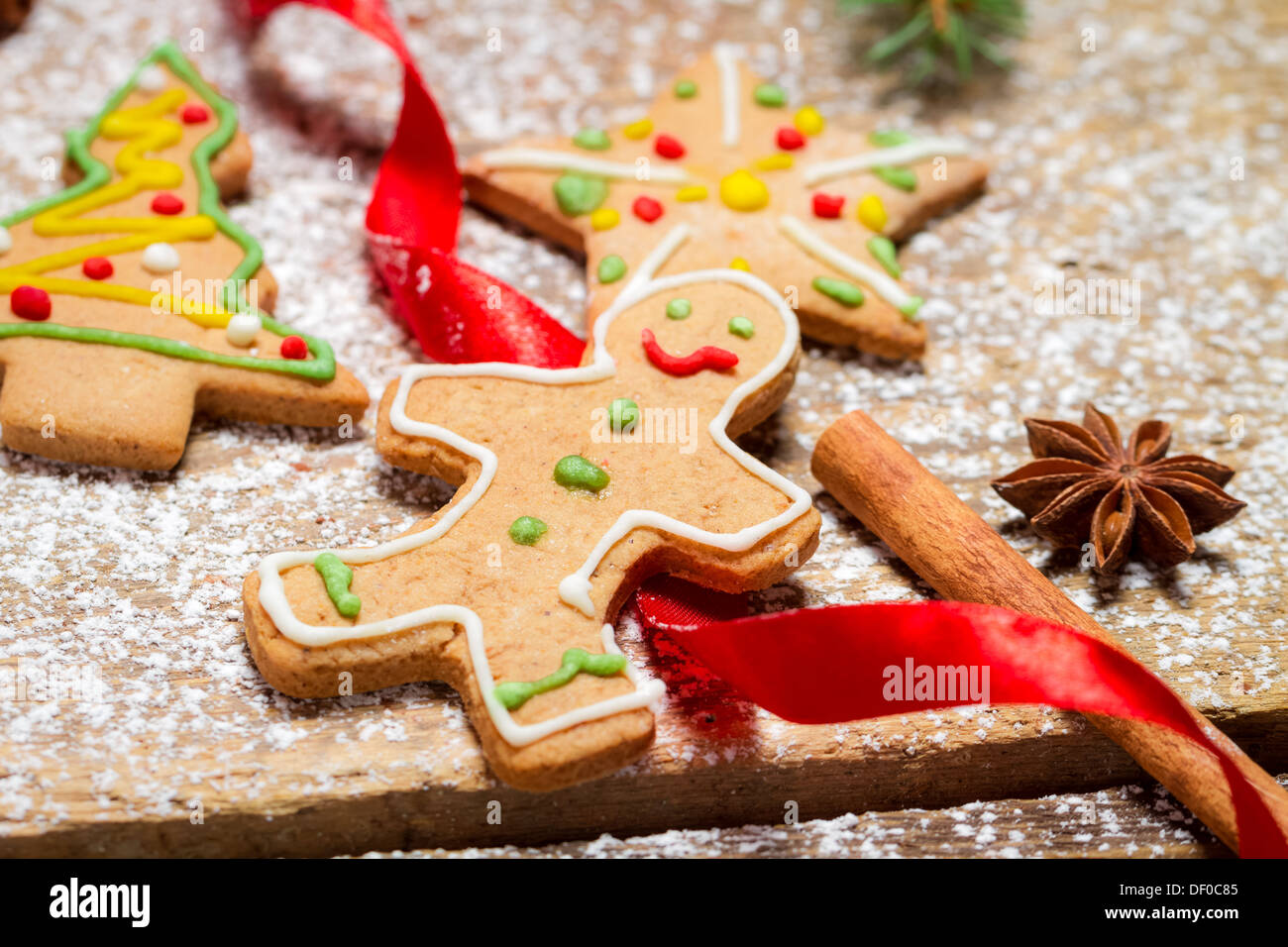 Gingerbread Man on a red ribbon Stock Photo - Alamy