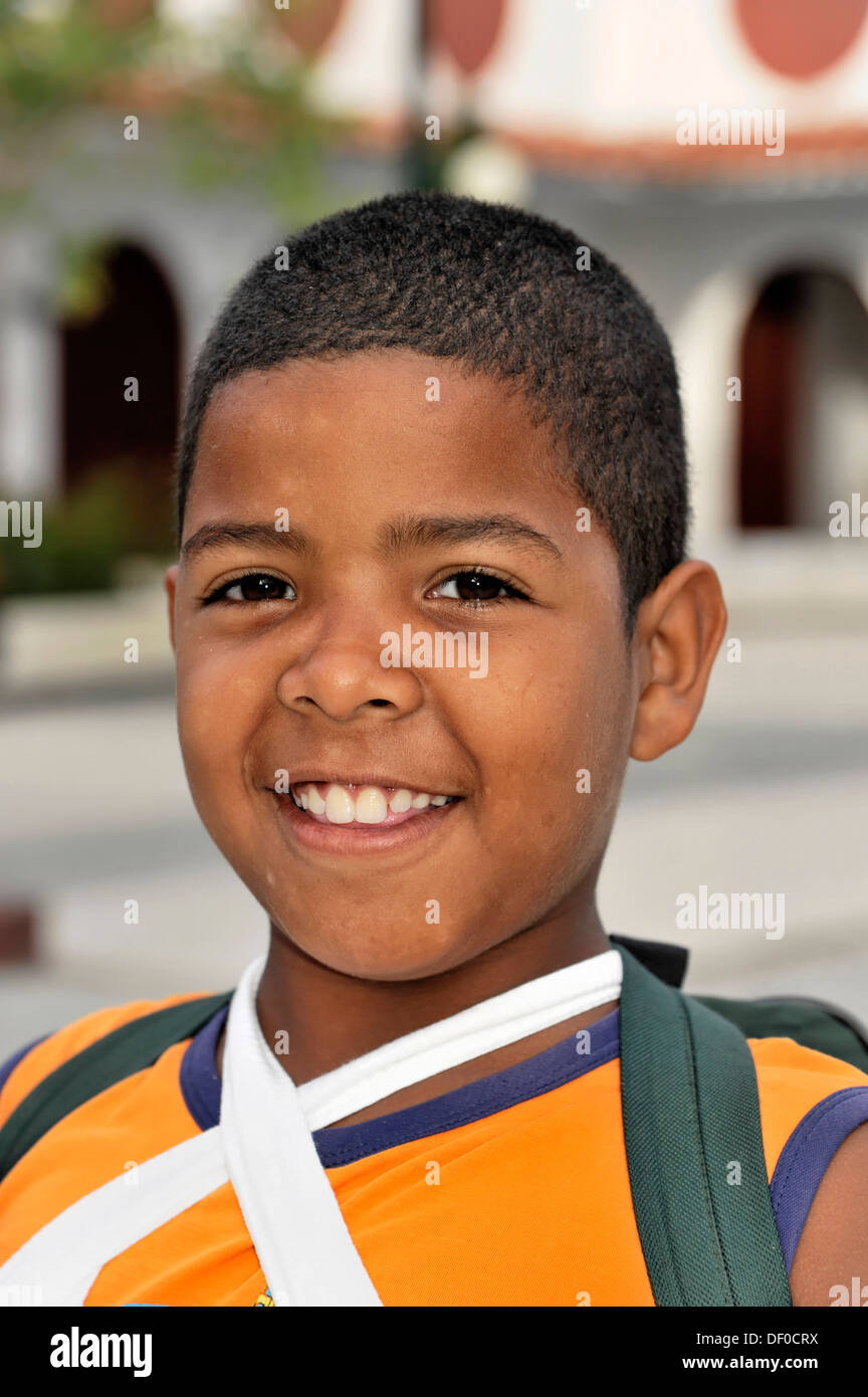 Portrait, young Cuban boy in the centre of Santa Clara, Cuba, Greater ...