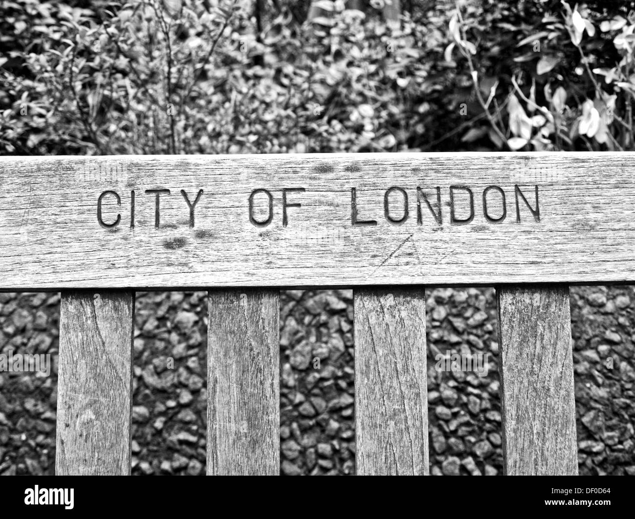 Detail of bench in the City of London, London, England, United Kingdom ...