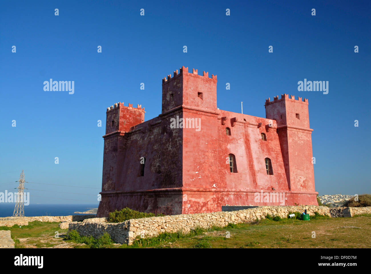 The Red Tower or St. Agatha's Tower on the crest of Marfa Ridge, Malta ...