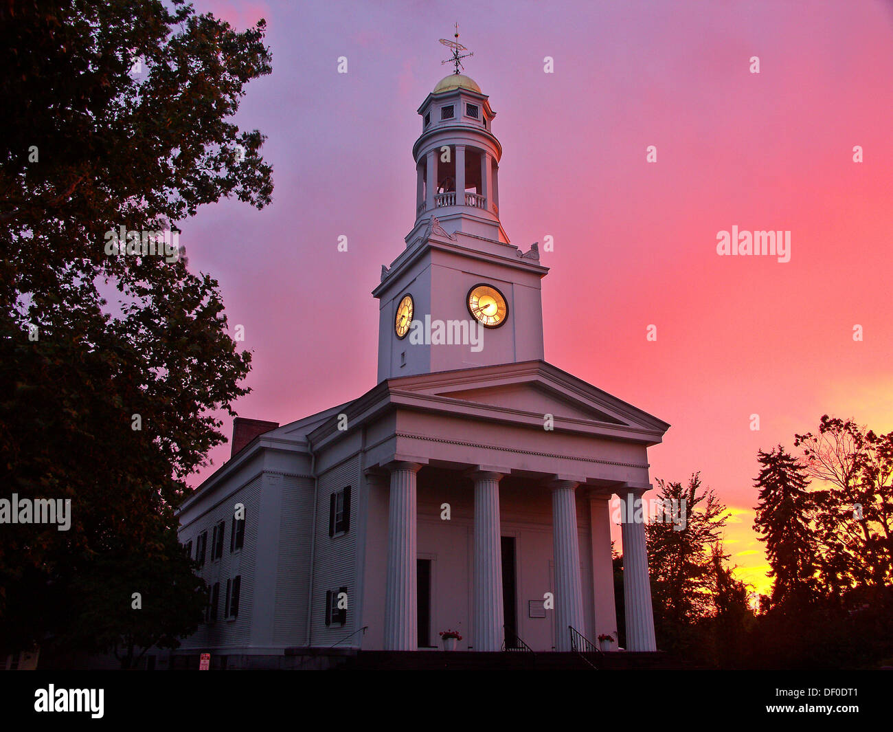First Parish in front of a spectacular sunset, Concord, Massachusetts ...