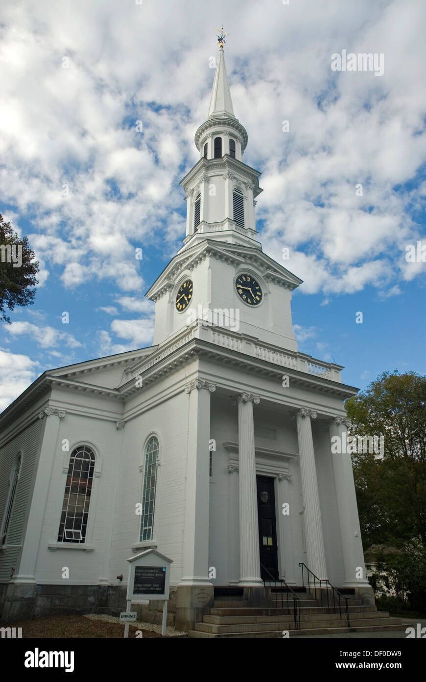 First Parish Church against a white and blue sky, Lexington ...