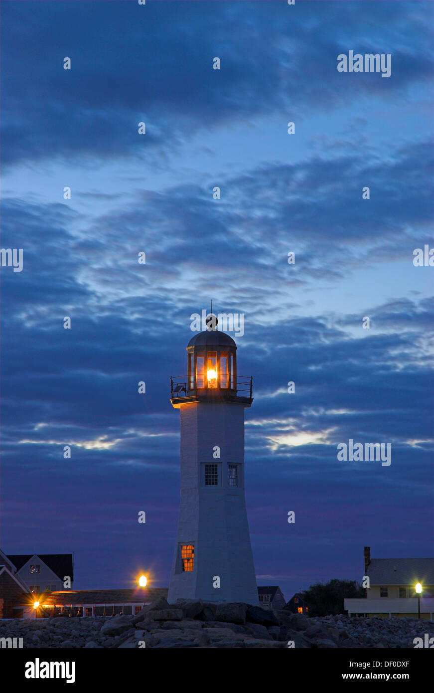 Scituate Light lighthouse at dusk, Massachusetts, USA Stock Photo - Alamy