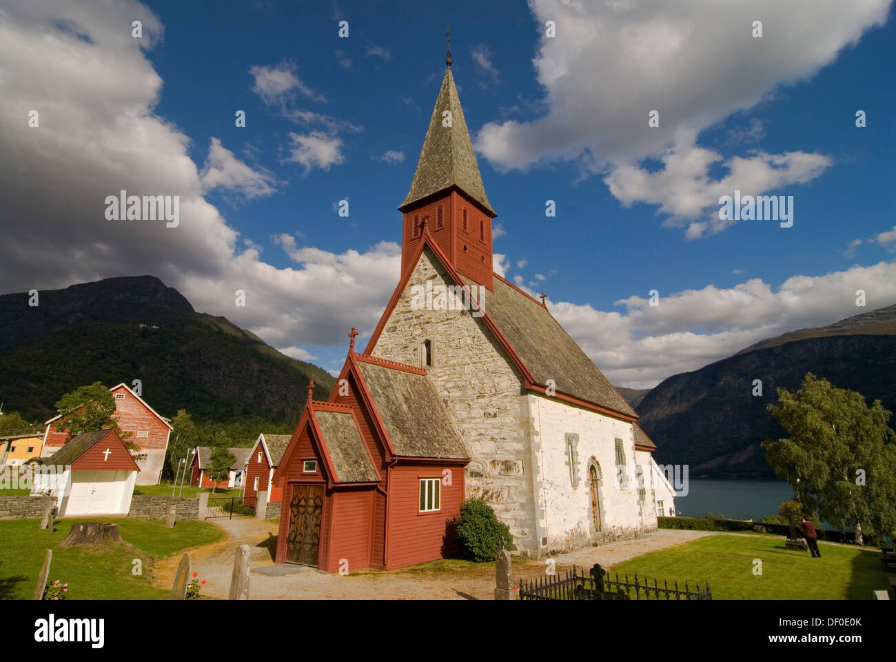 Dale Kyrkje church, in Luster near the banks of Lusterfjord, Norway ...