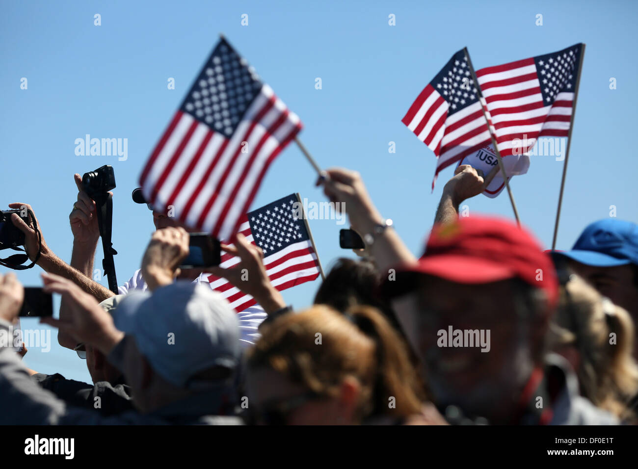 San Francisco, California, USA. 25th Sep, 2013. American flags are ...
