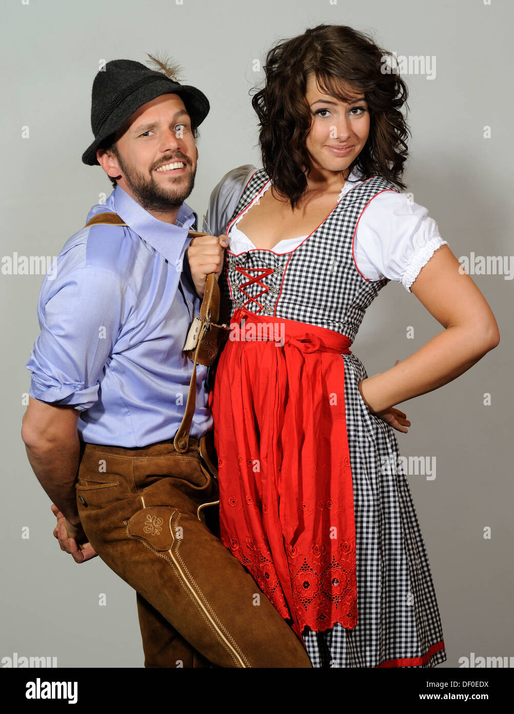 Couple wearing traditional Tyrolean costumes Stock Photo - Alamy