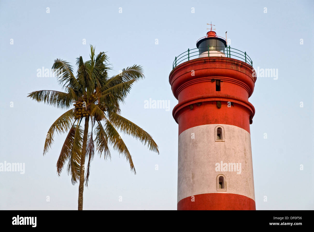 Alleppey Lighthouse and a palm tree, Kerala, India, Asia Stock Photo ...