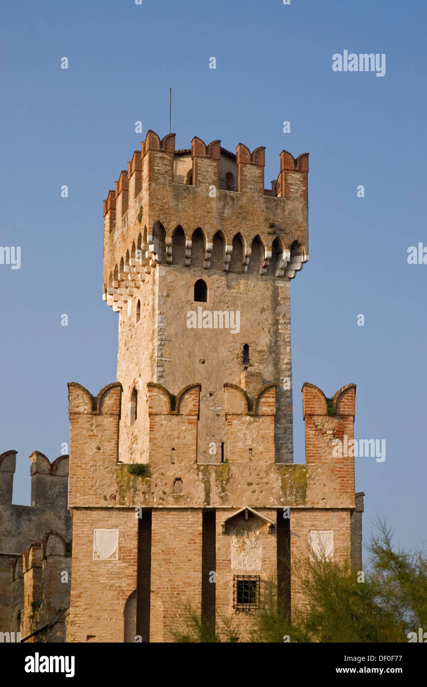 A tower of the Scaliger Castle, Castello Scaligero, in Sirmione ...