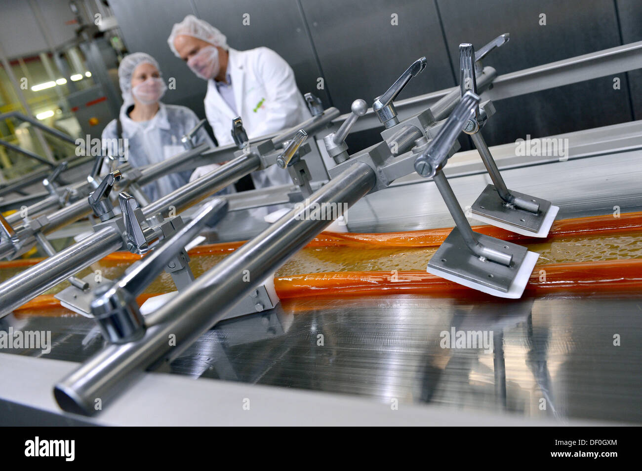Perry Soldan (R), manager of the family business, leads a journalist ...