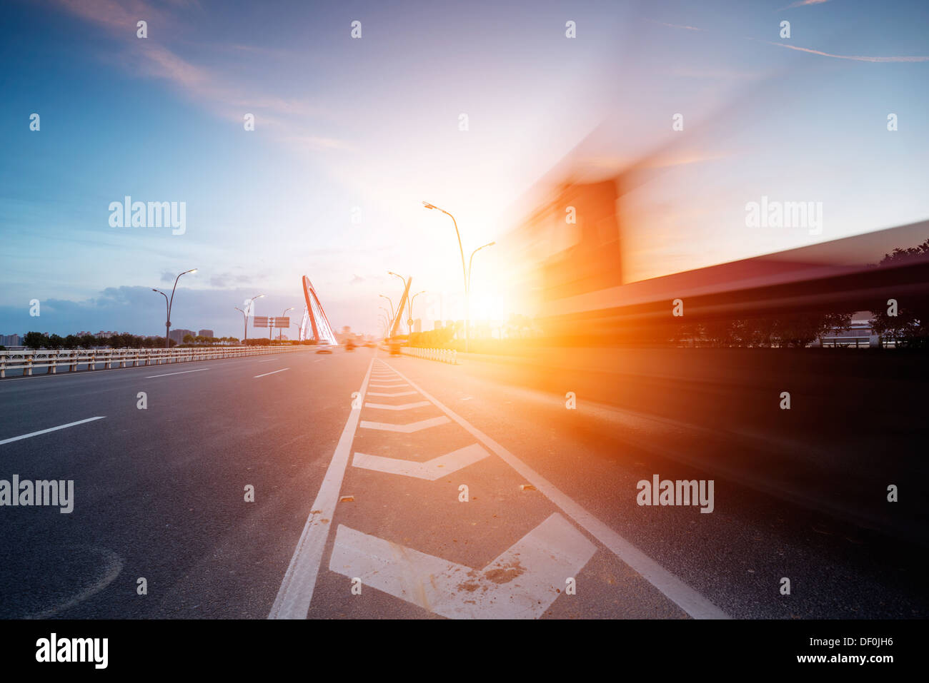 speeding truck go through the bridge Stock Photo - Alamy