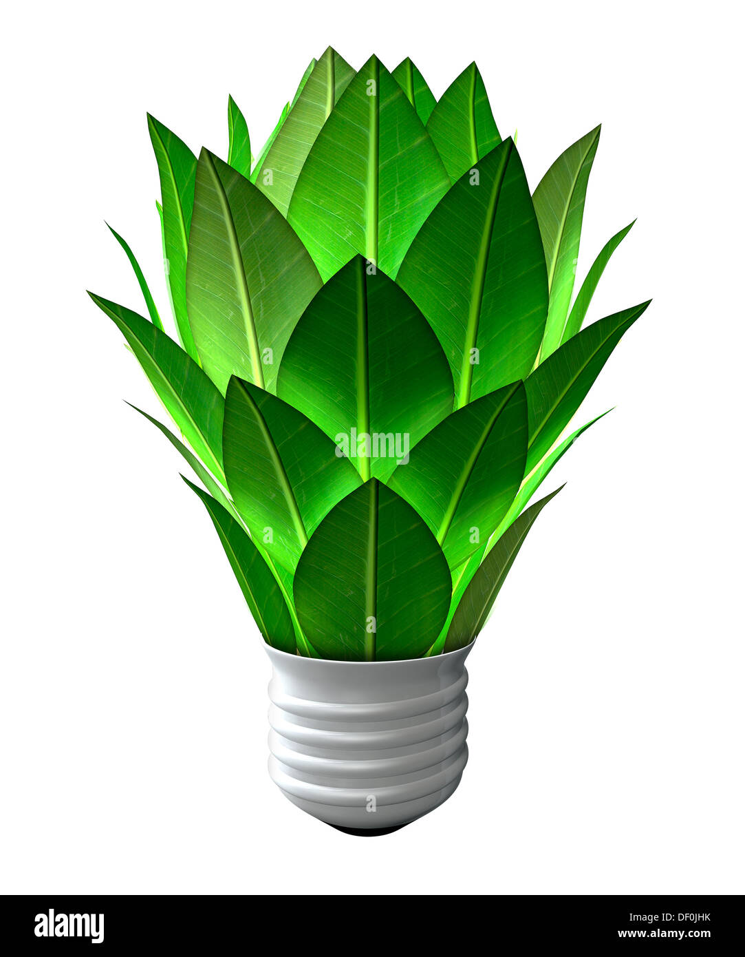 A collection of leaves shaped like a lightbulb with a threaded base ...