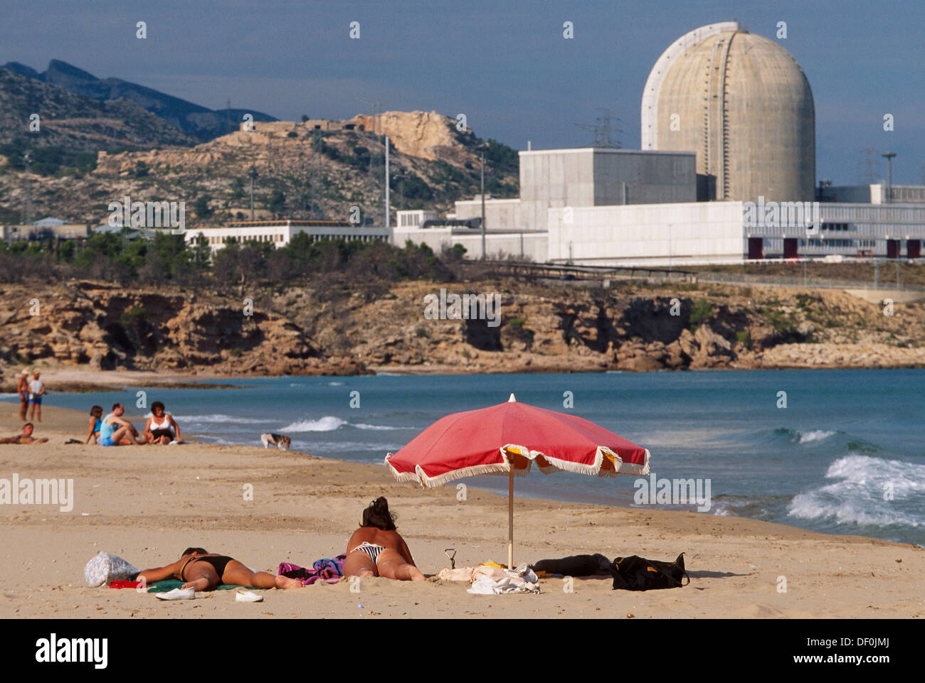 Beach and nuclear power plant. Catalonia. Spain Stock Photo - Alamy