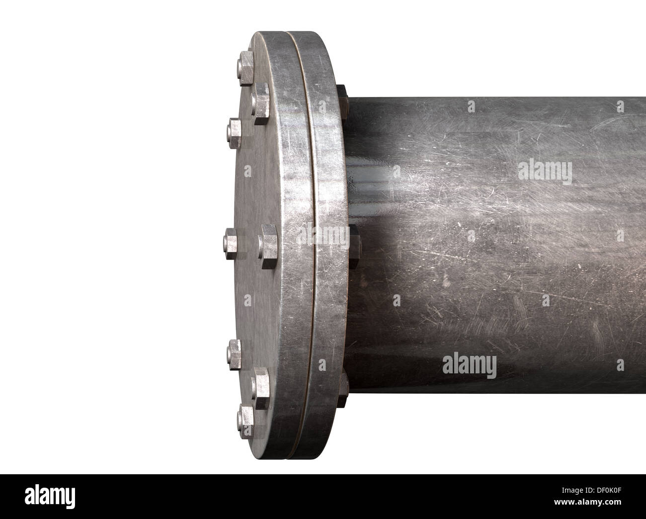 A metal pipe with a blank flange shutting off the end on an isolated ...