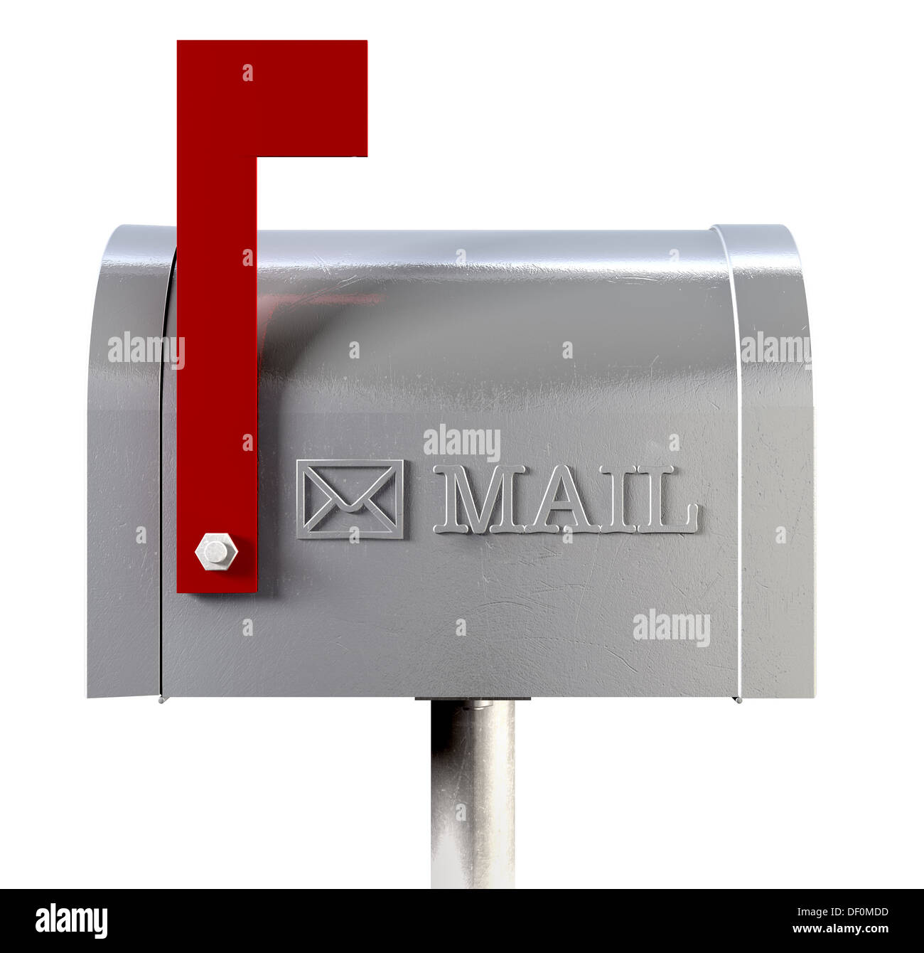 An front view of an open empty old school retro tin mailbox with an ...