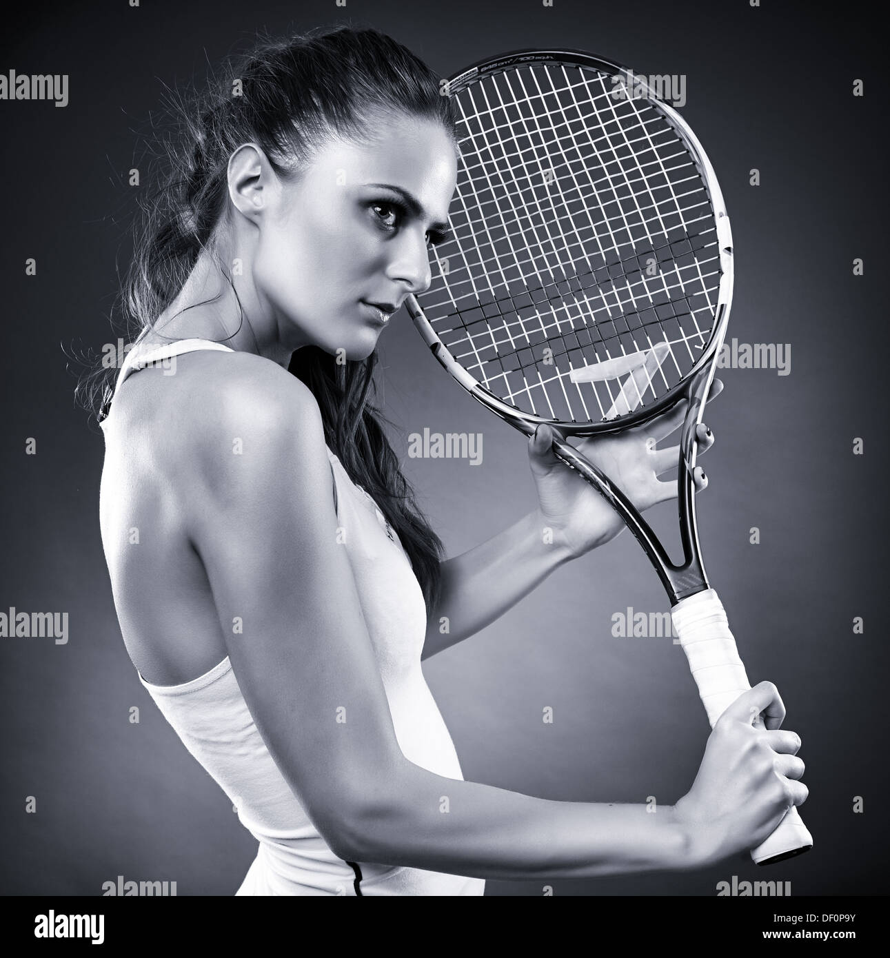 Lady holding racket hi-res stock photography and images - Alamy
