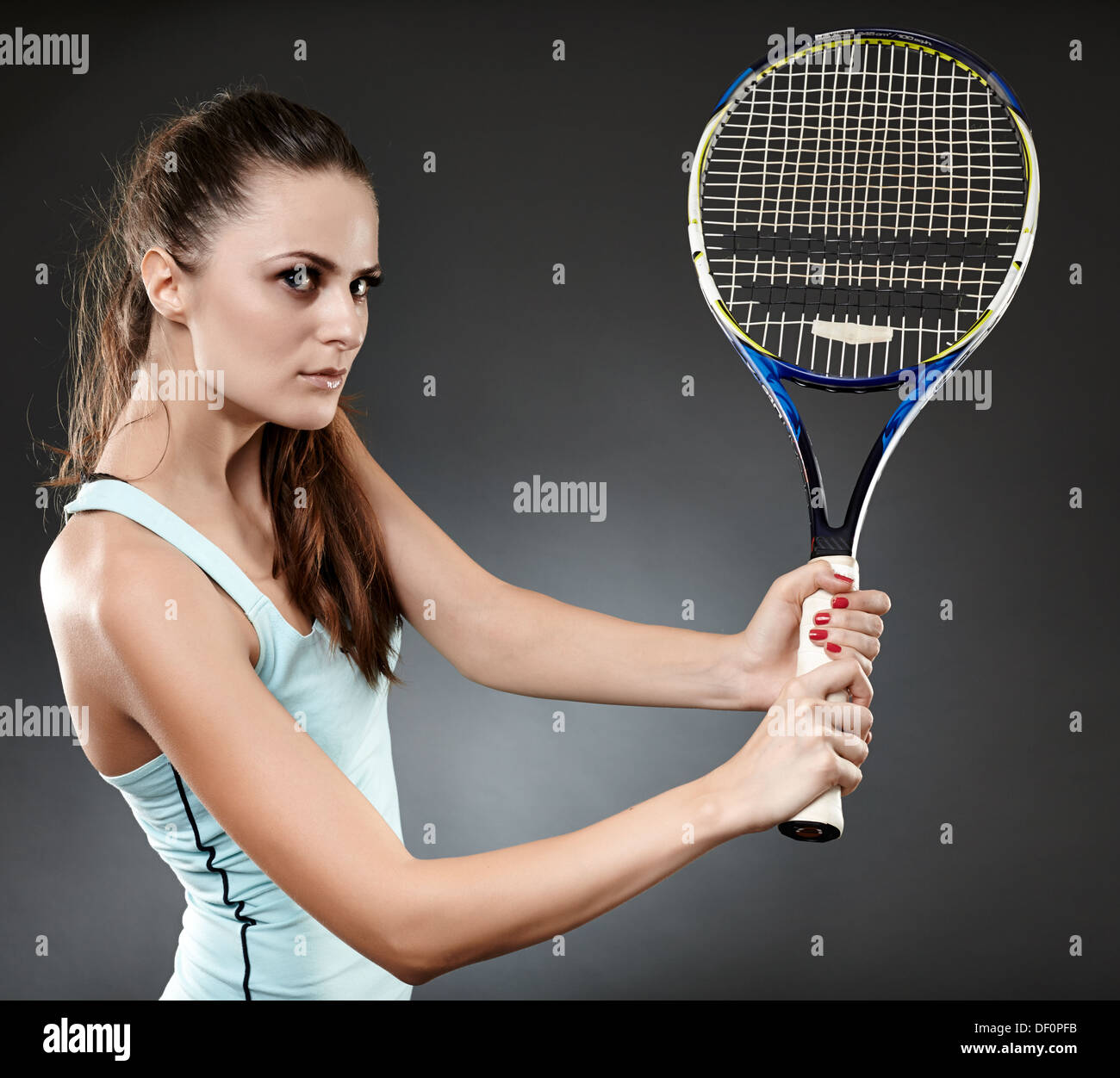 Woman hitting a backhand hi-res stock photography and images - Alamy