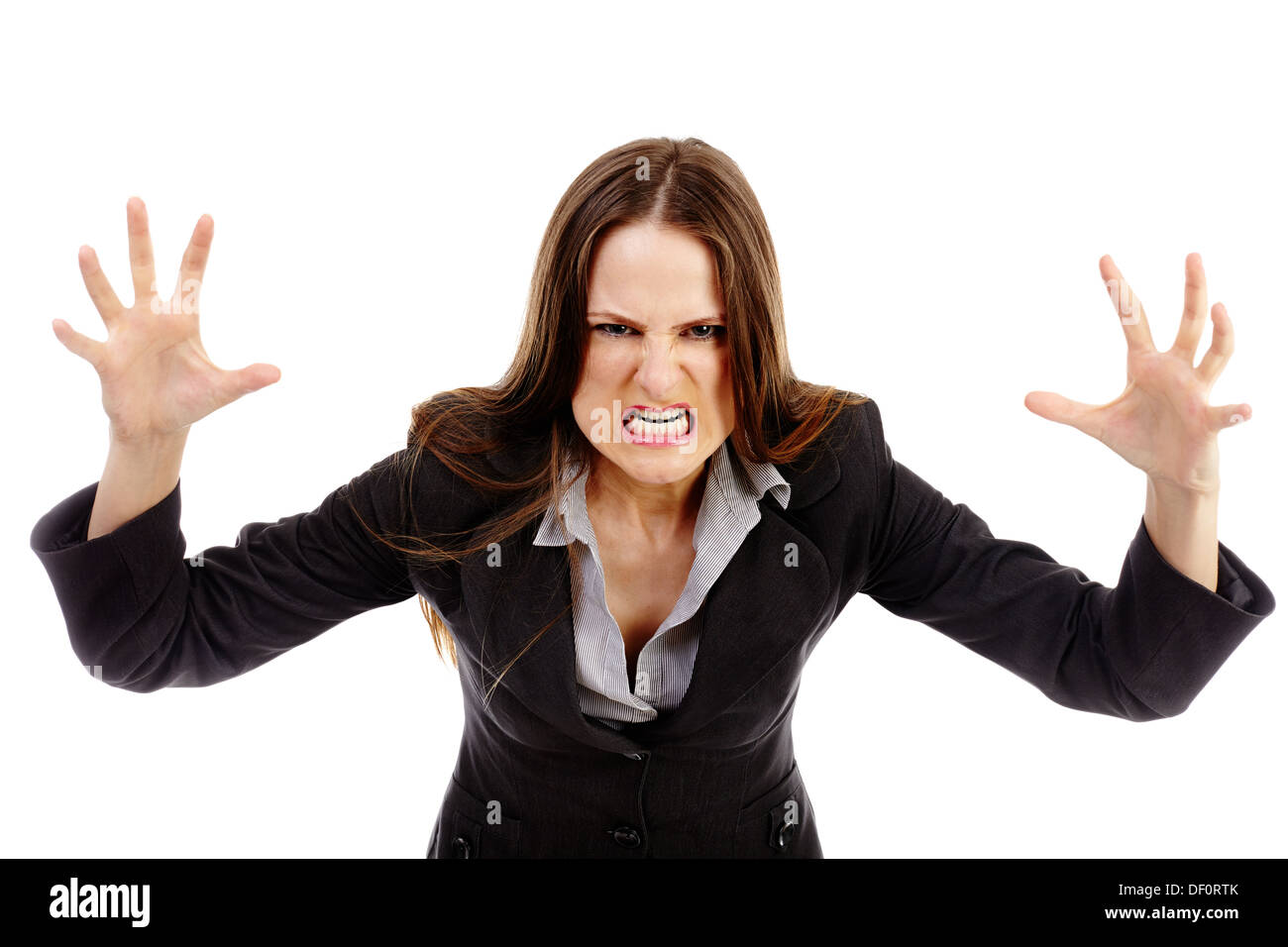Furious businesswoman threatening with her hands Stock Photo - Alamy
