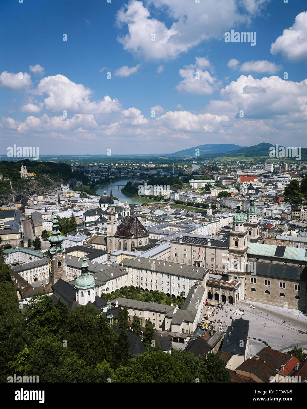Austria, Salzburg, View of Domplatz (Cathedral) from Hohensalzburg ...