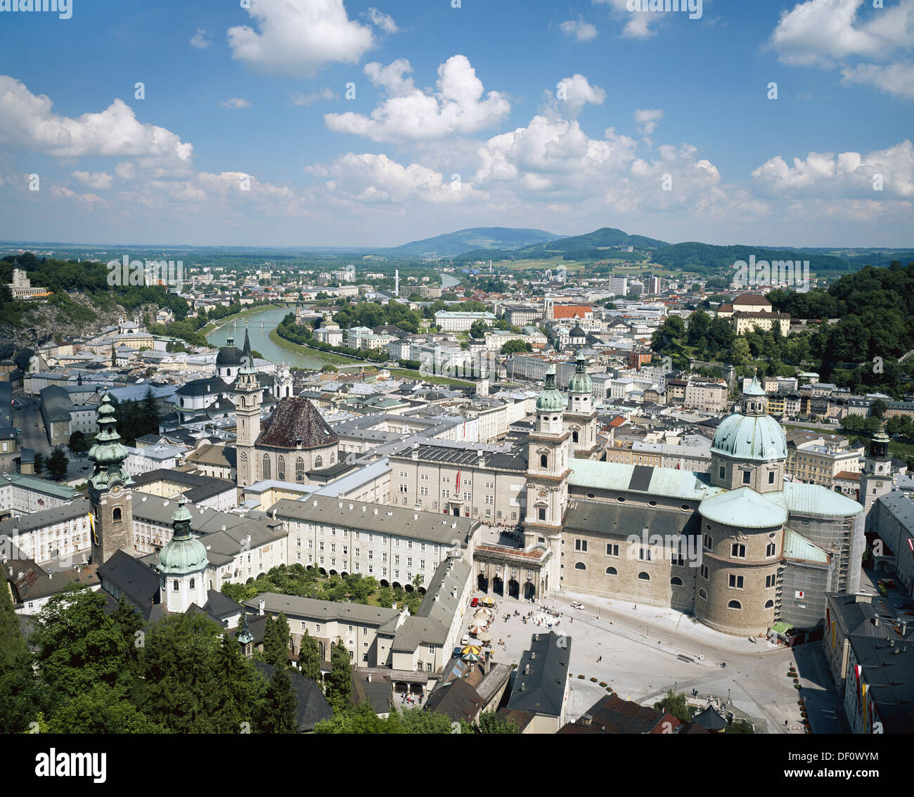 Austria, Salzburg, View of Domplatz (Cathedral) from Hohensalzburg ...