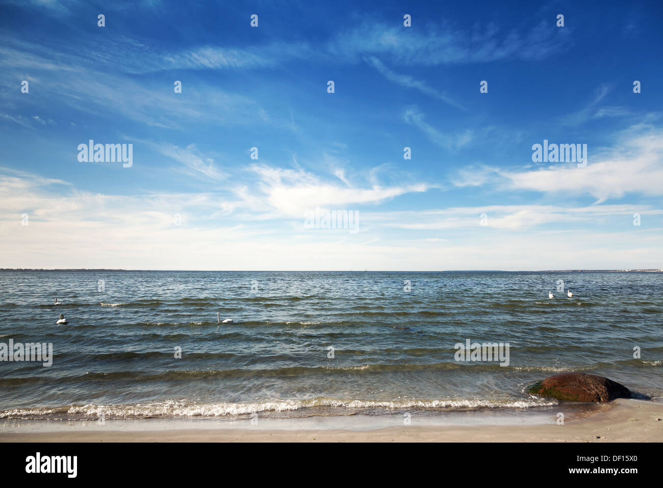 Dramatic blue cloudy sky and empty coast of Baltic Sea, Tallinn ...