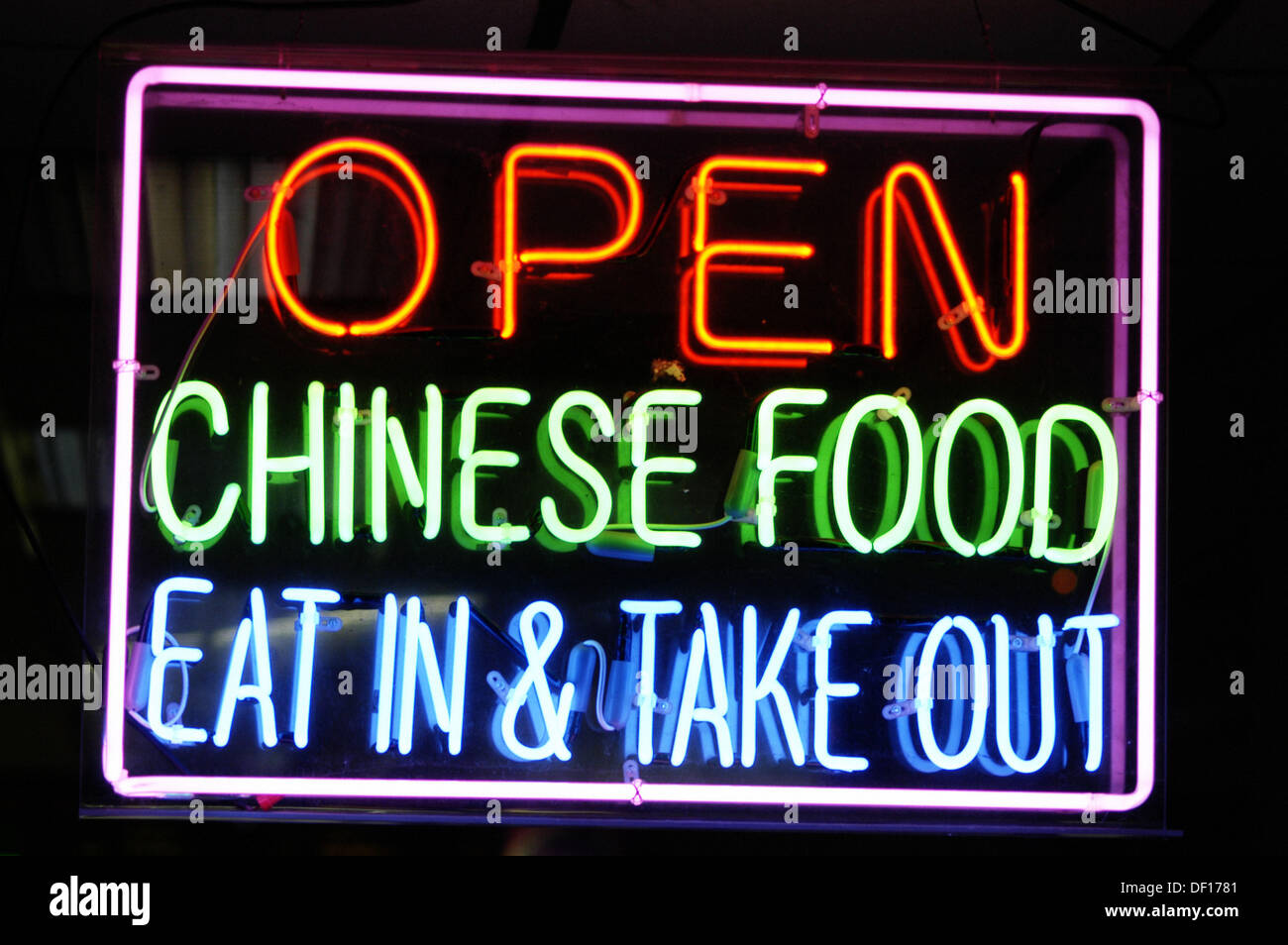 Open chinese food neon sign hi-res stock photography and images - Alamy