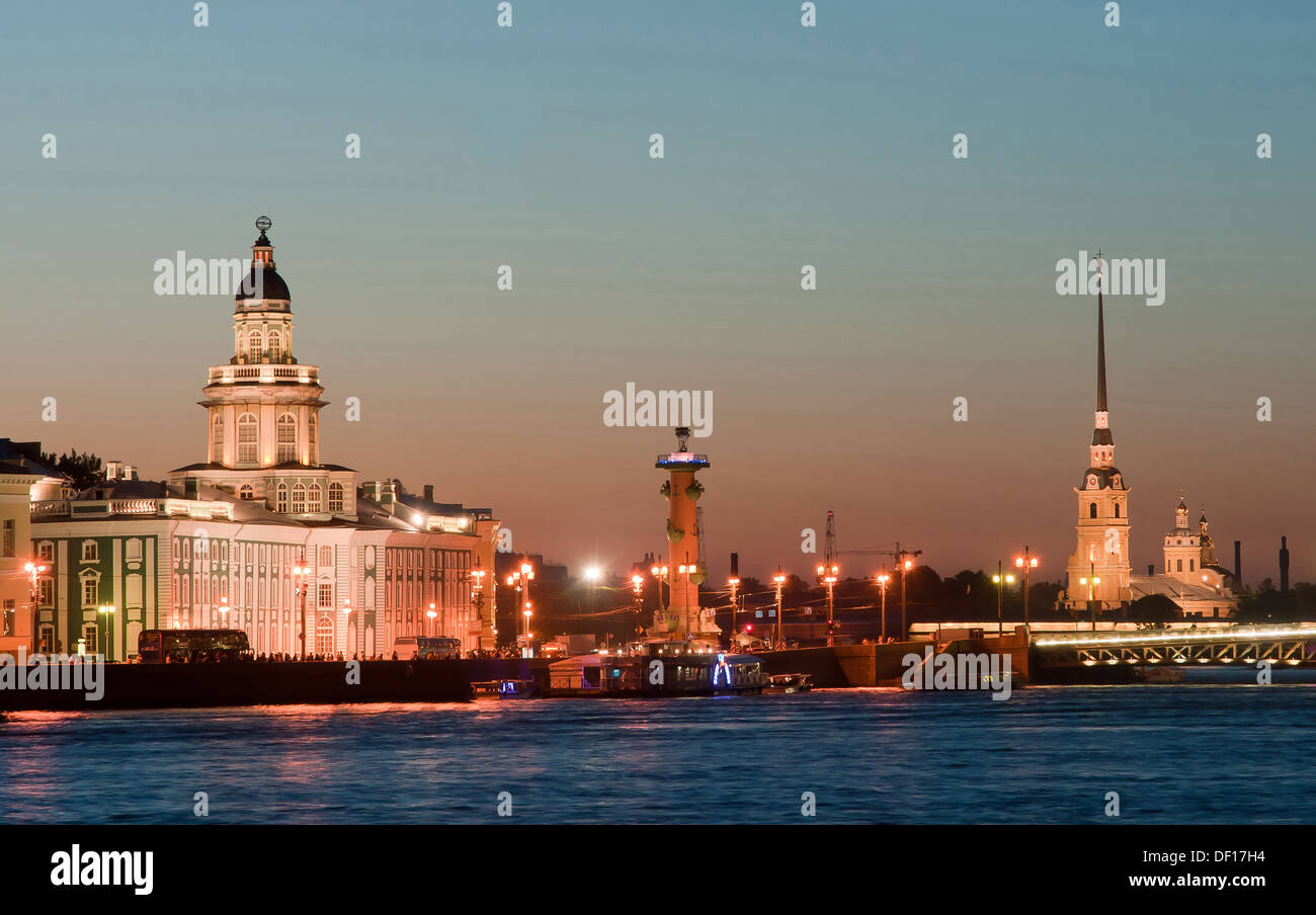 Saint Petersburg, Russia, view over the Neva River at night Stock Photo ...
