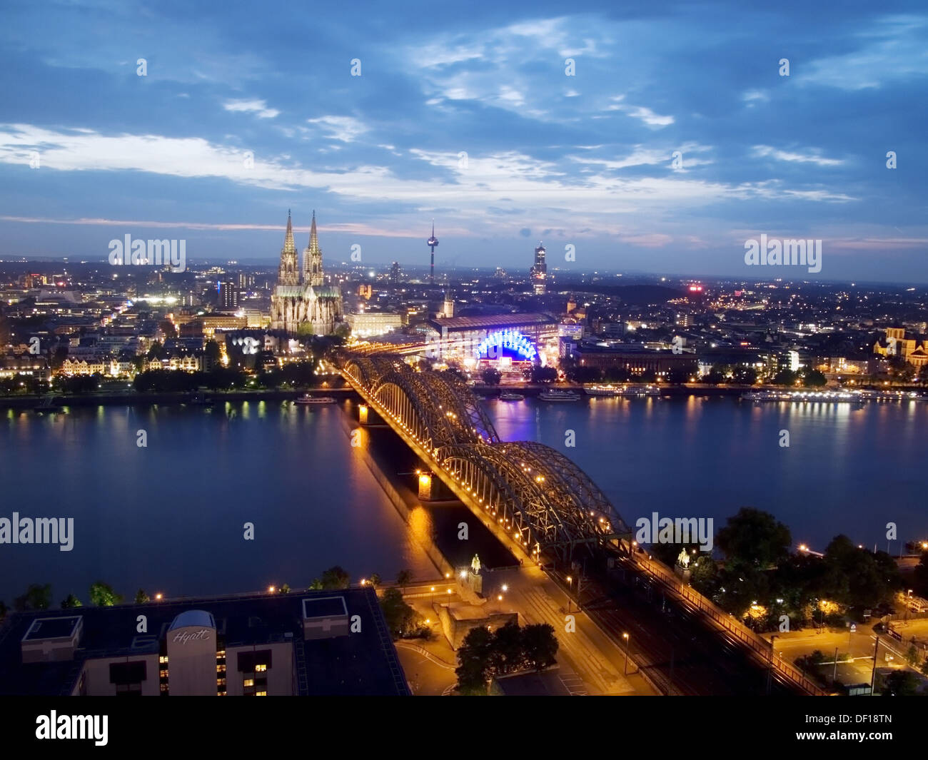 Hohenzollern Bridge. The Rhine River. Overview of Cologne at Dusk ...