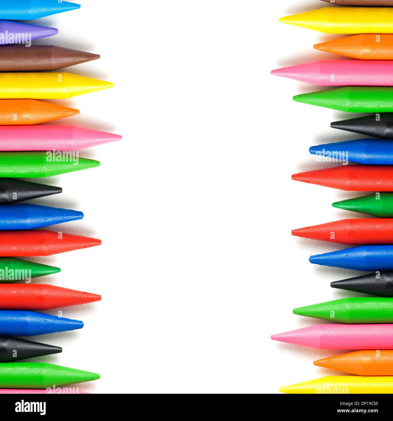 Wax crayons frame in square composition and isolated on white ...