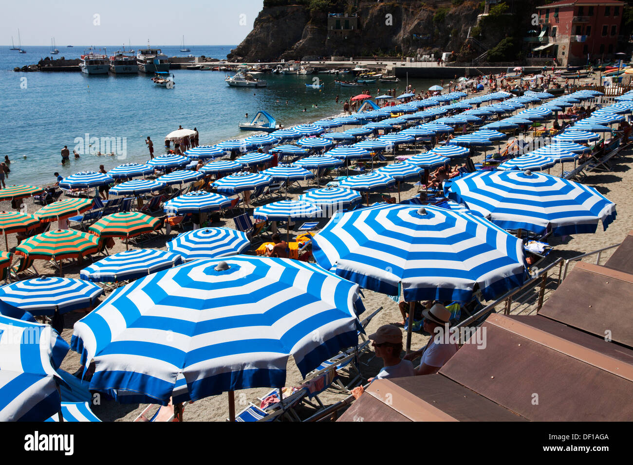 Umbrellas on the Beach in the Old Town at Monterosso al Mare Cinque Terre Liguria Italy Stock ...