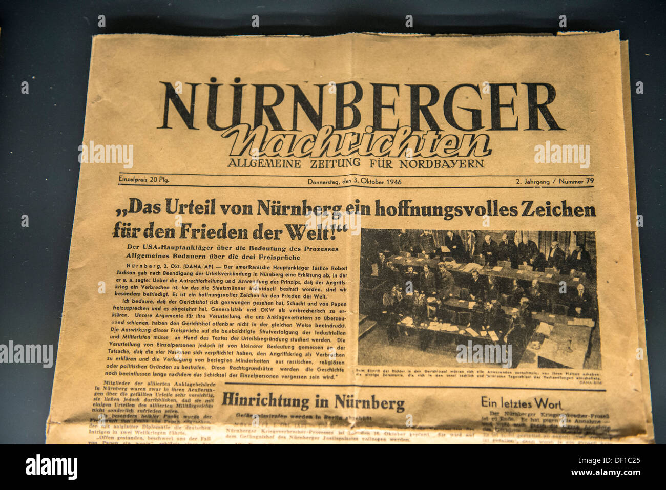 Front page of Nuremberg newspaper about the Nuremberg trials, Nuremberg ... Front page of Nuremberg newspaper about the Nuremberg trials, Nuremberg ...