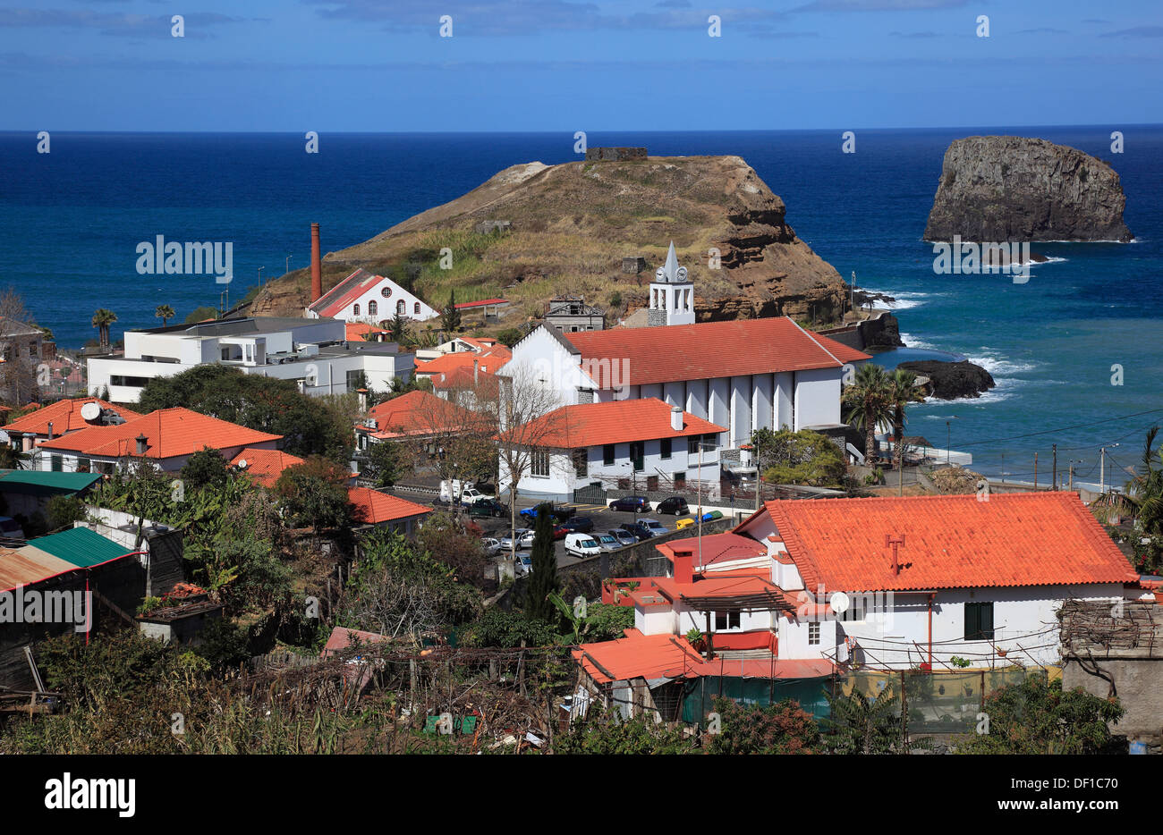 Madeira Island, overlooking the village of Porto da Cruz Stock Photo ...