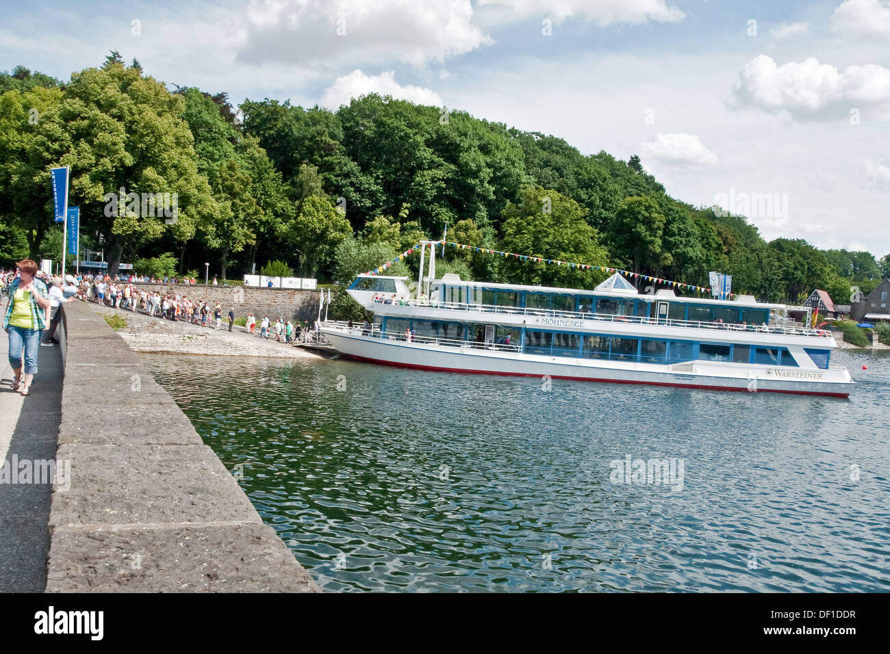 Tourist boat Mohnesee calls at the Mohne Dam to collect sightseers for ...