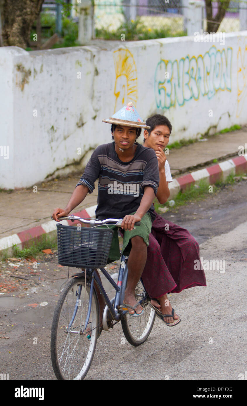 Burmese men on a bicycle in Mawlamyine, Burma Stock Photo - Alamy