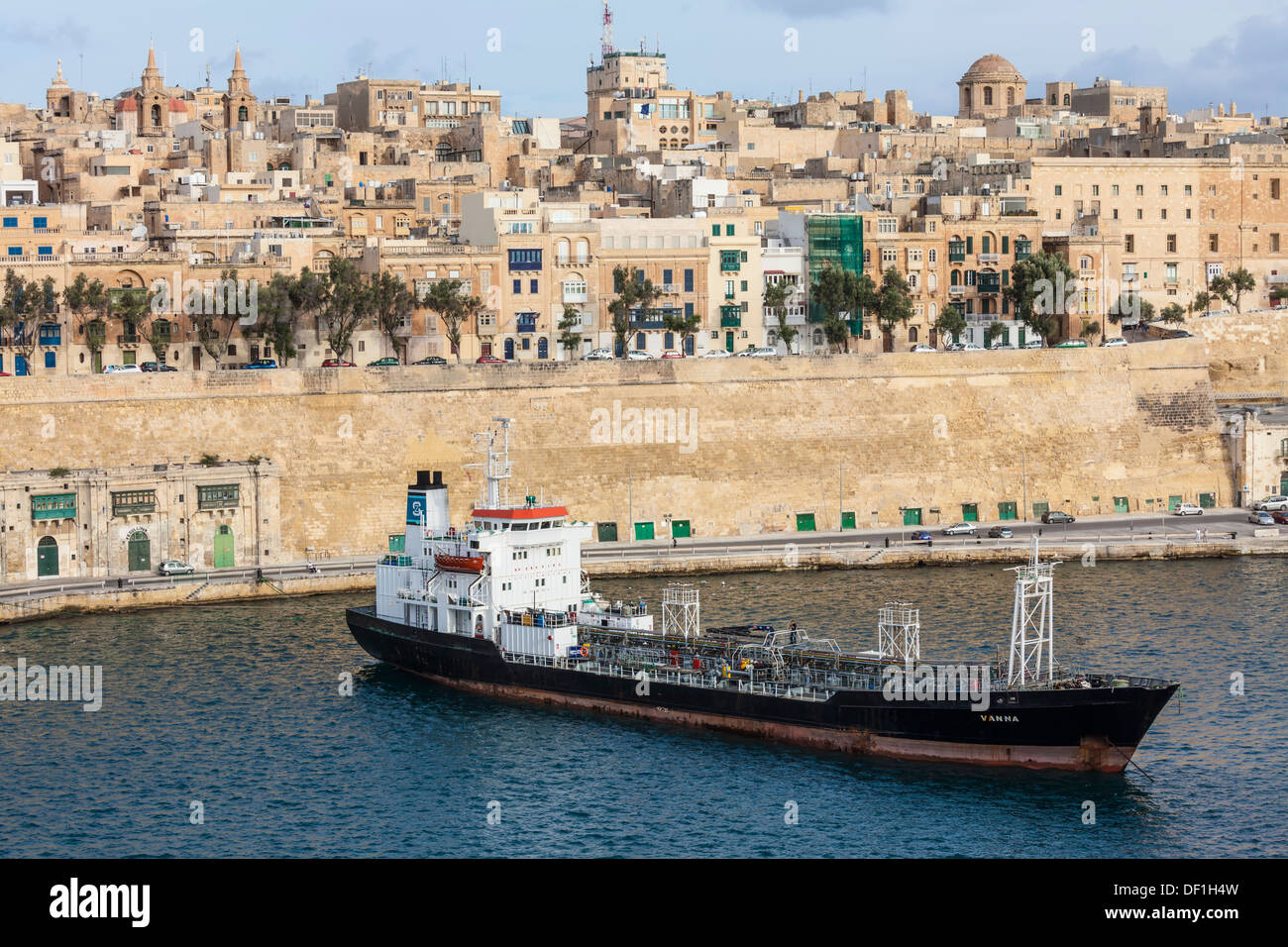 Water front view from the harbor in Valletta, the Capital City of Malta ...