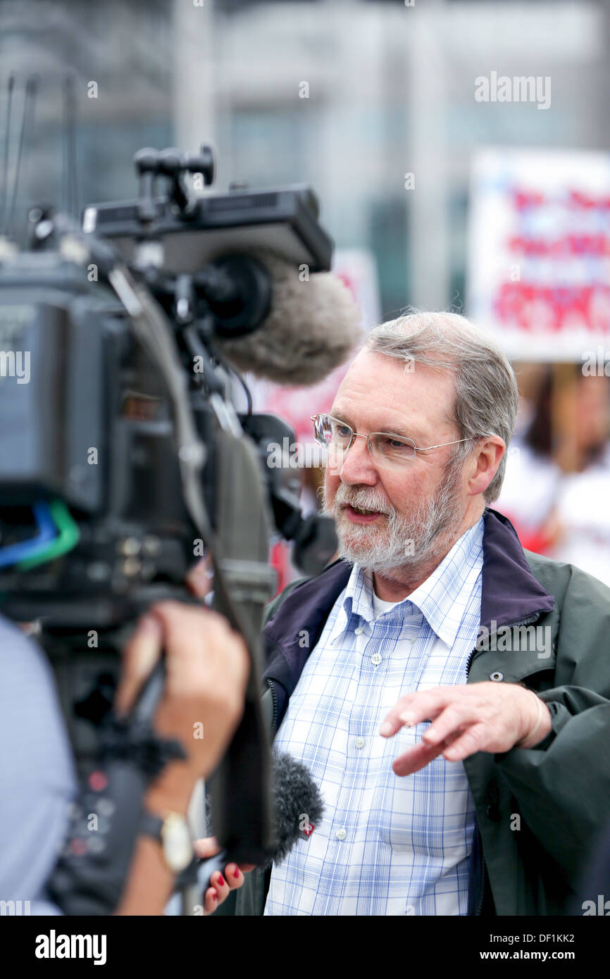 Keith Ross (Safe energy Wales) does a TV interview at the anti-fracking ...