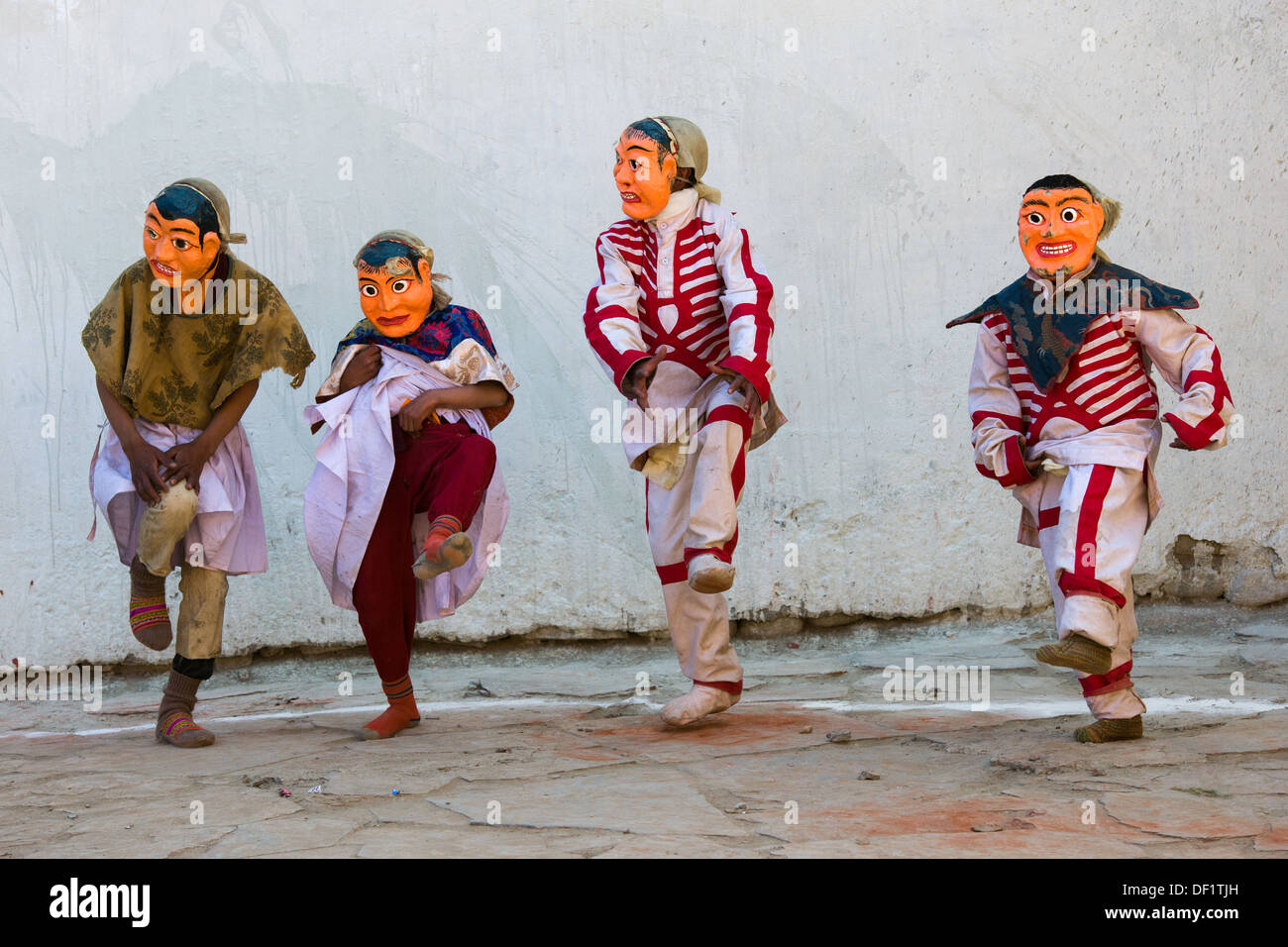 Masked characters dancing in the monastery courtyard, Korzok Gustor ...