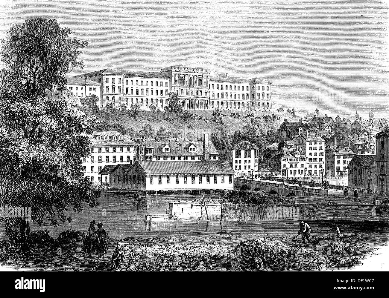 The Federal Polytechnic in Zurich, Switzerland, woodcut from 1864 Stock ...