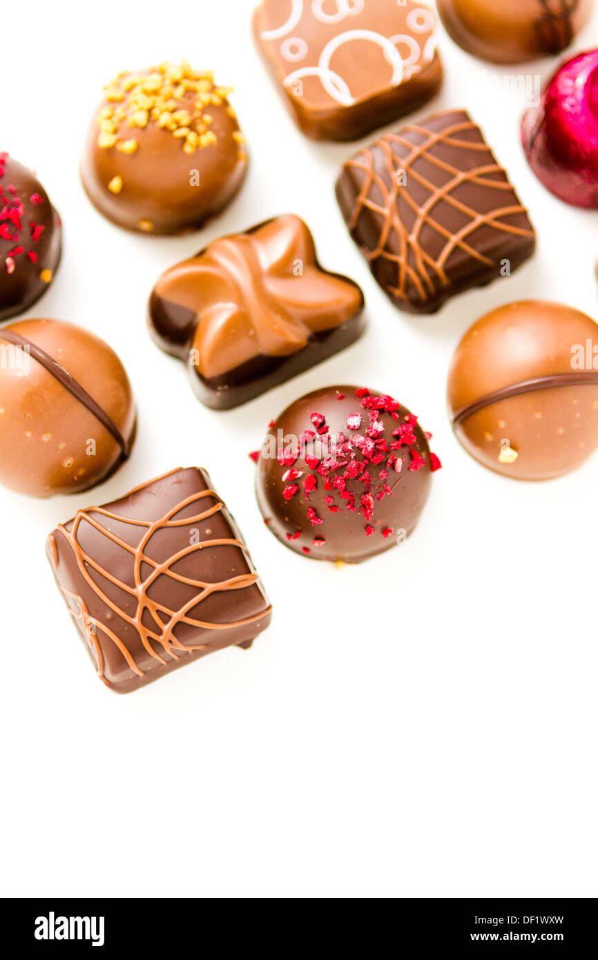 Assortedgourmet chocolate candies in different shapes and colors Stock ...