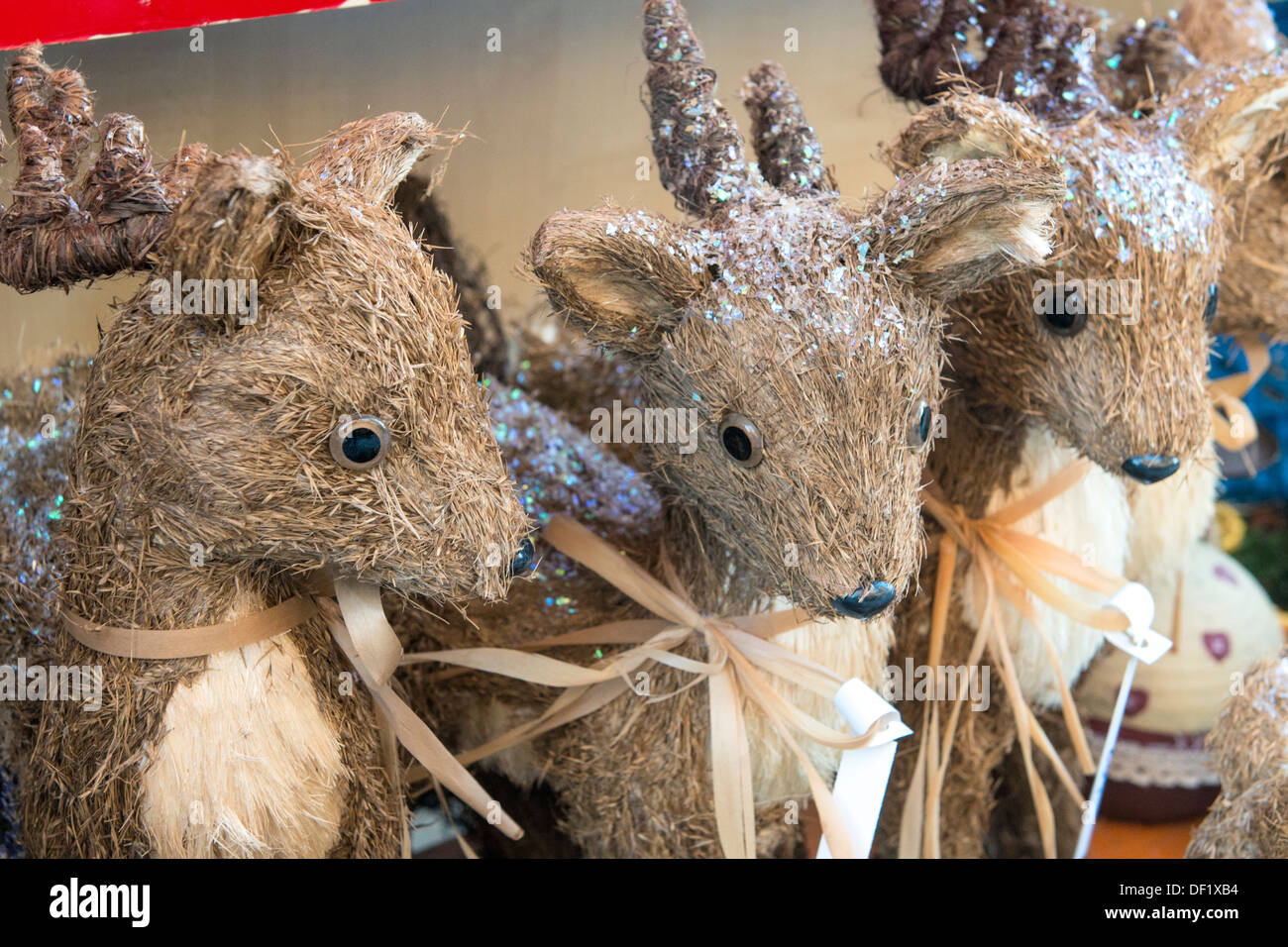 Reindeer decorations at the Christmas market in Cologne, Germany Stock ...