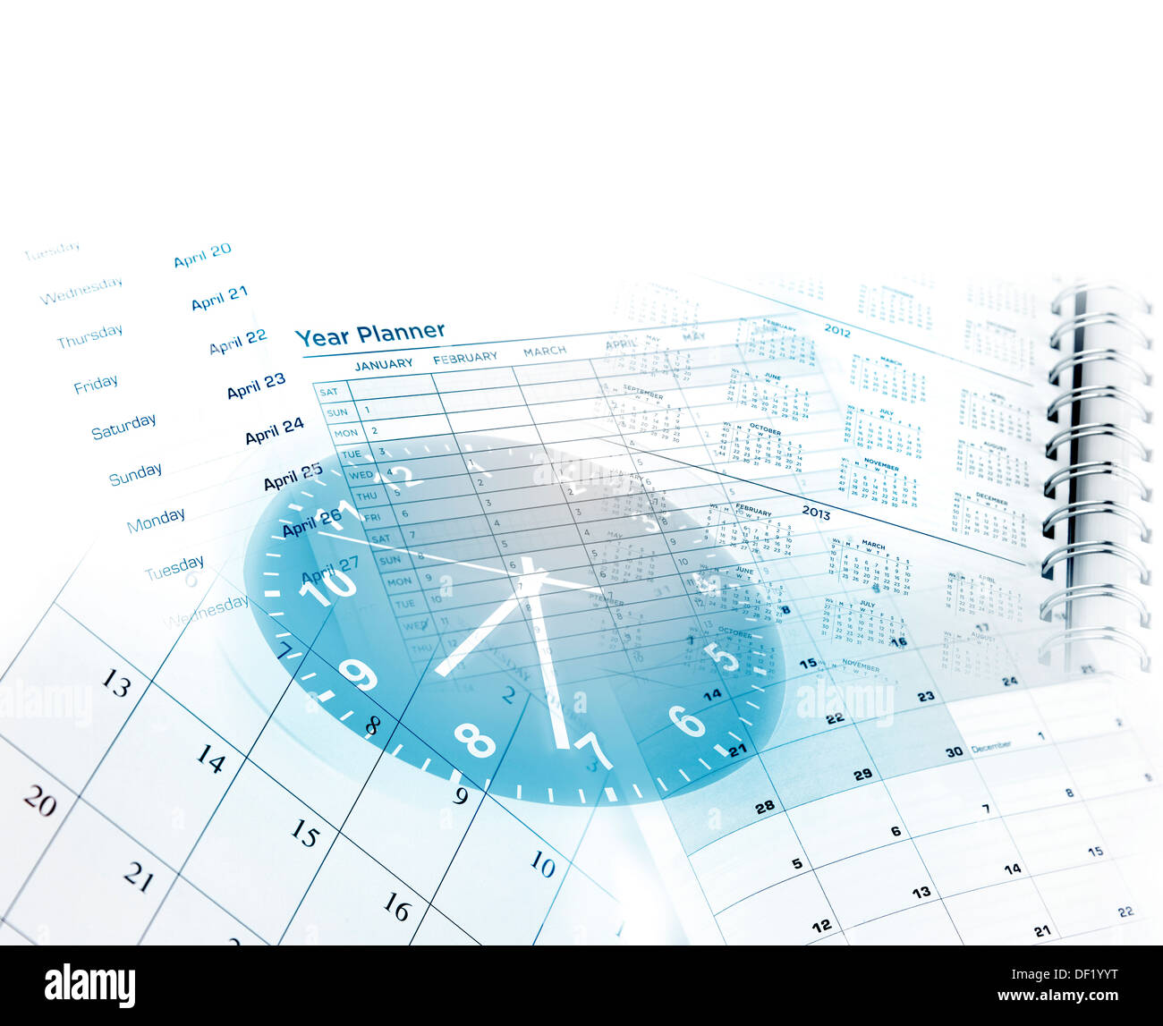 Clock,calendar and diary pages Stock Photo - Alamy
