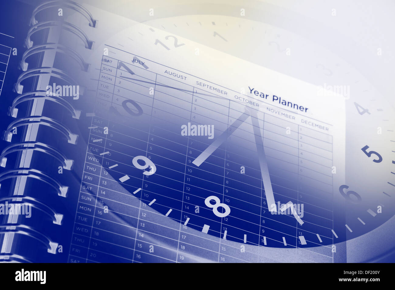 Clock face and year planner Stock Photo - Alamy