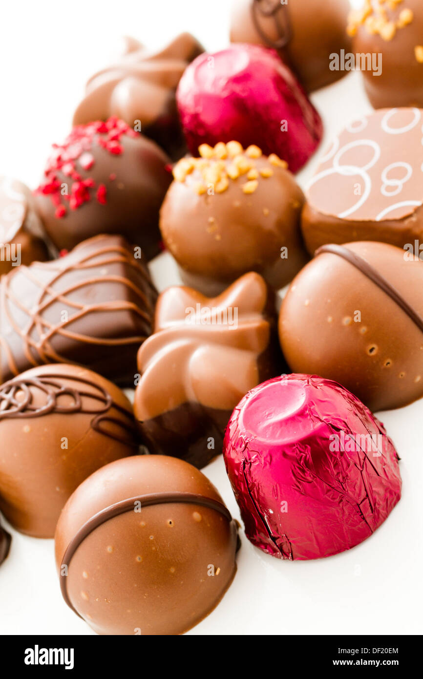 Assortedgourmet chocolate candies in different shapes and colors Stock ...