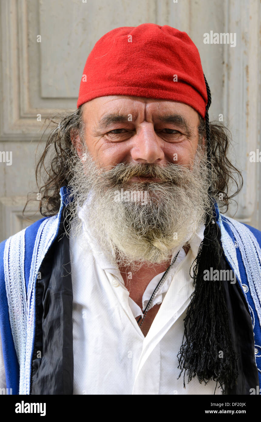 Greek man dressed like an evzone guard in Rethymno - Crete, Greece ...