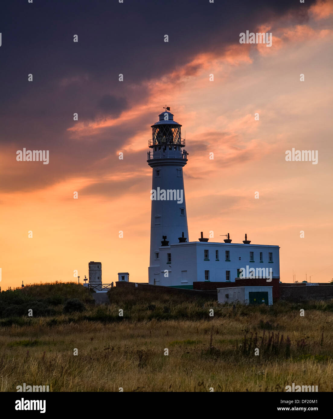 Flamborough Lighthouse in Yorkshire with moody sky Stock Photo - Alamy