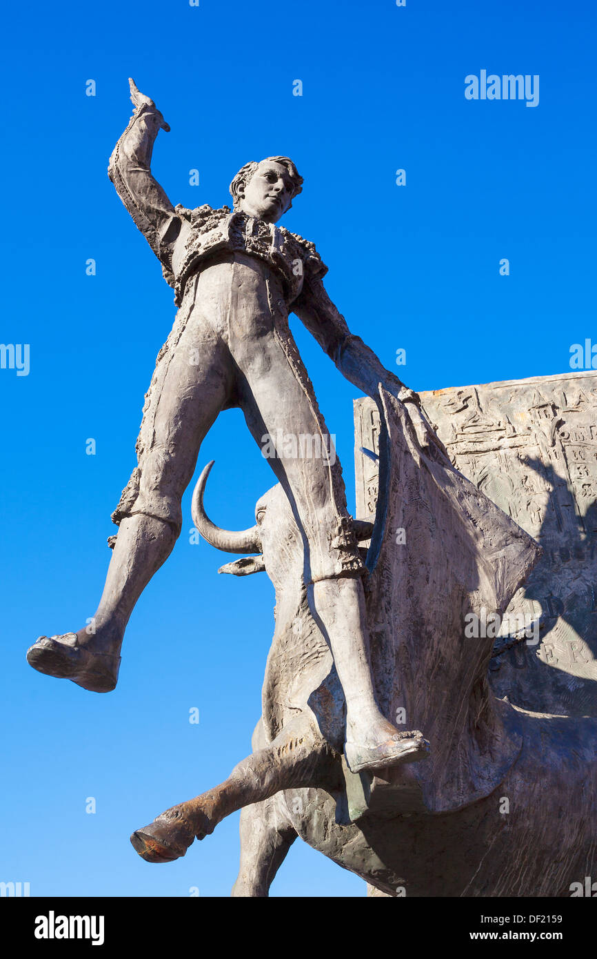 Bullfighter sculpture in front of Bullfighting arena Plaza de Toros de ...