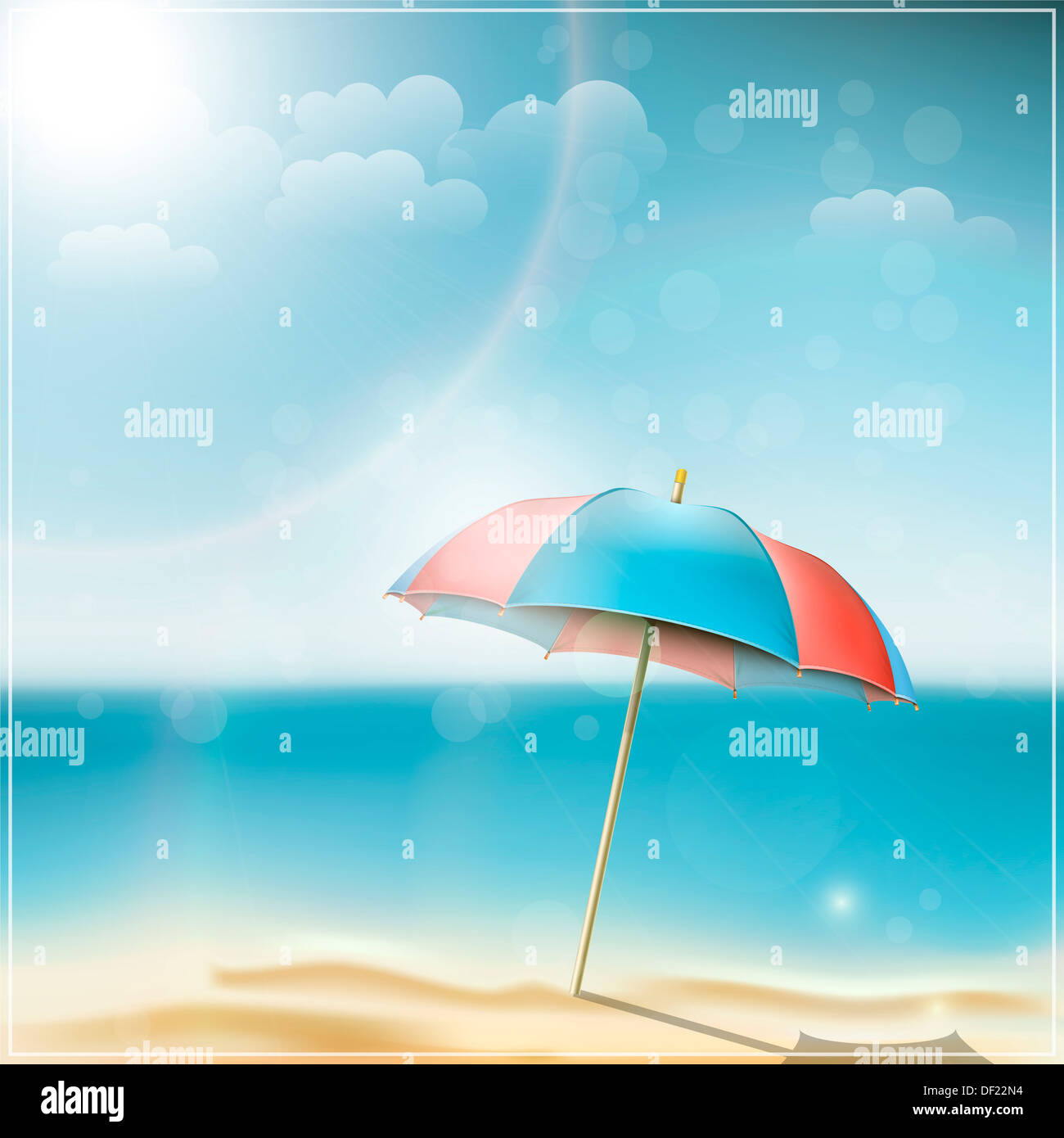 Summer day on ocean beach with umbrella Stock Photo - Alamy