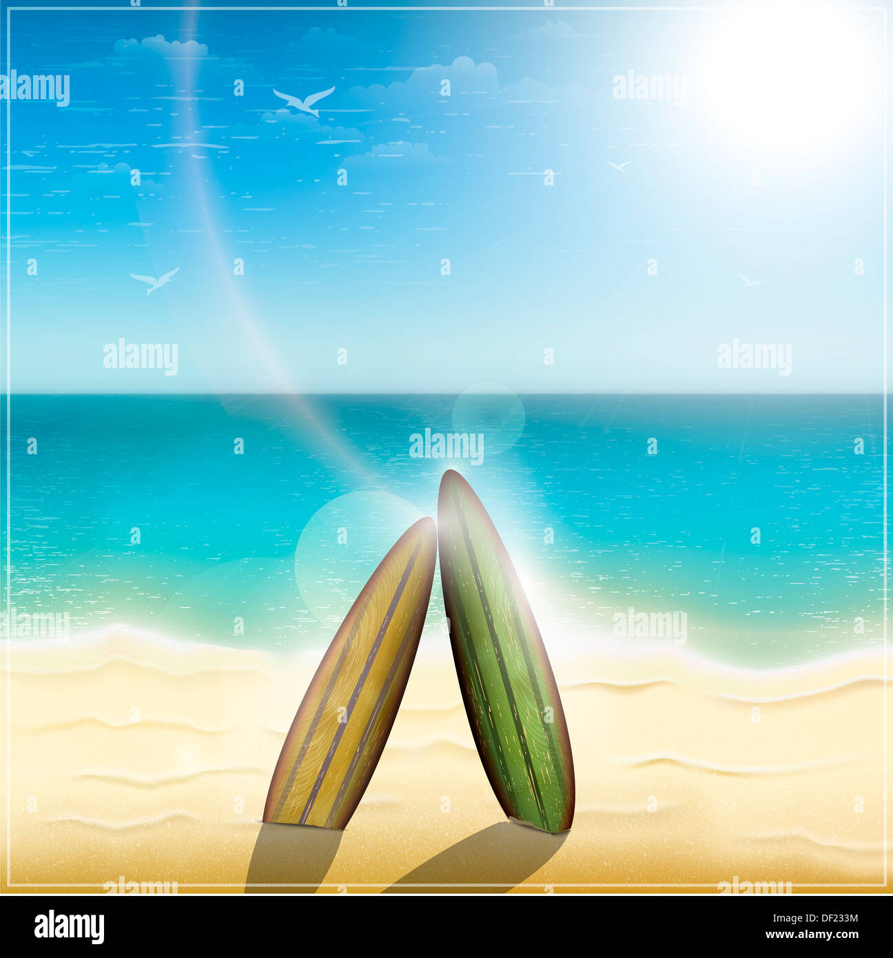 Old surf boards on ocean beach Stock Photo - Alamy