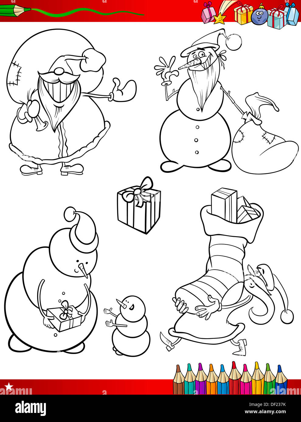 Coloring Book or Page Cartoon Illustration of Black and White Christmas ...